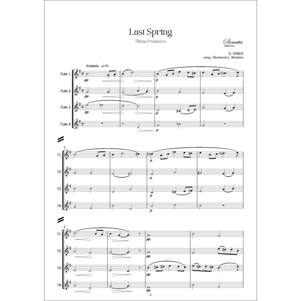 GRIEG, E.: Last spring (4 Flautas) | Soloflauta - Flutecenter Store
